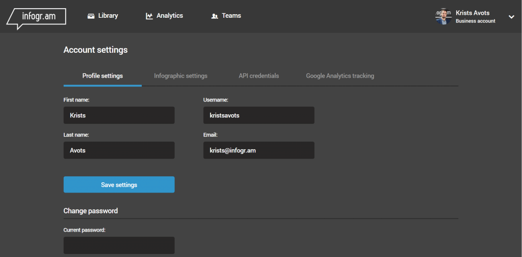 profile settings - Infogram